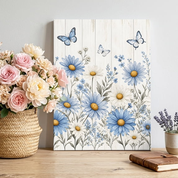 Blue Daisies Canvas Wall Art for Living Room, Summer Flower Vintage ...