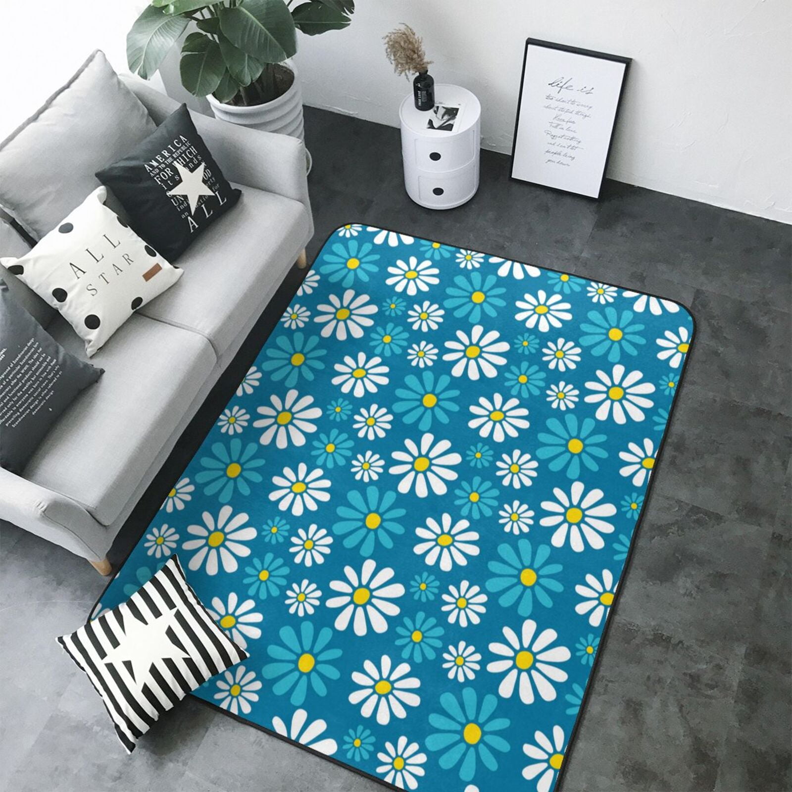 Blue Daisies Flowers Area Rugs for Living Room Bedroom, 5x7 Soft Throw ...