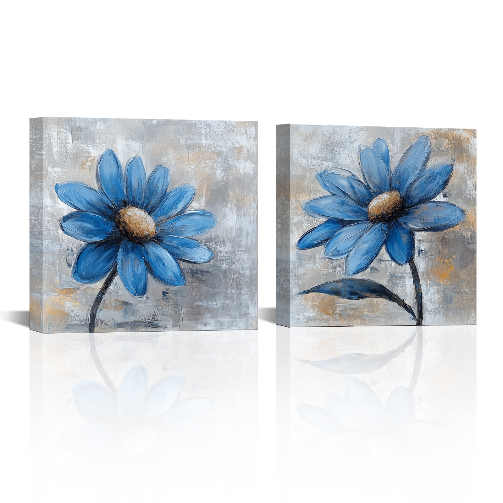 Blue Daisies Oil Painting Framed Wall Art Visual Art Decor | 12"x12 ...