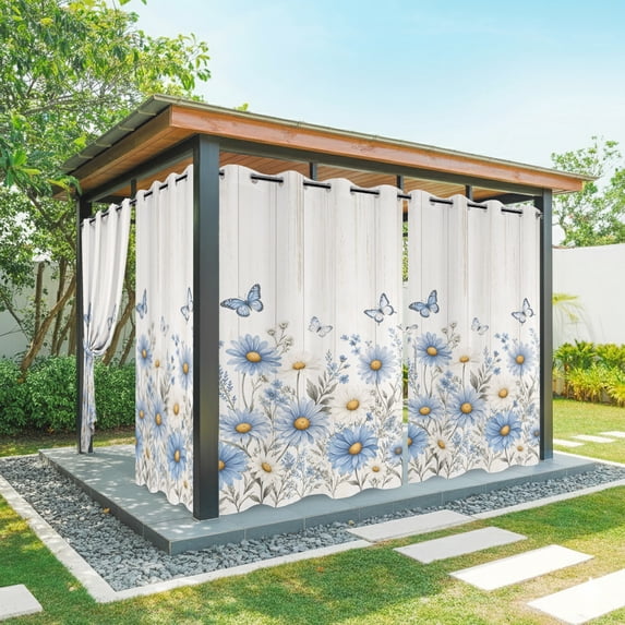 Blue Daisies Outdoor Curtains for Patio, Summer Flower Vintage Rustic ...
