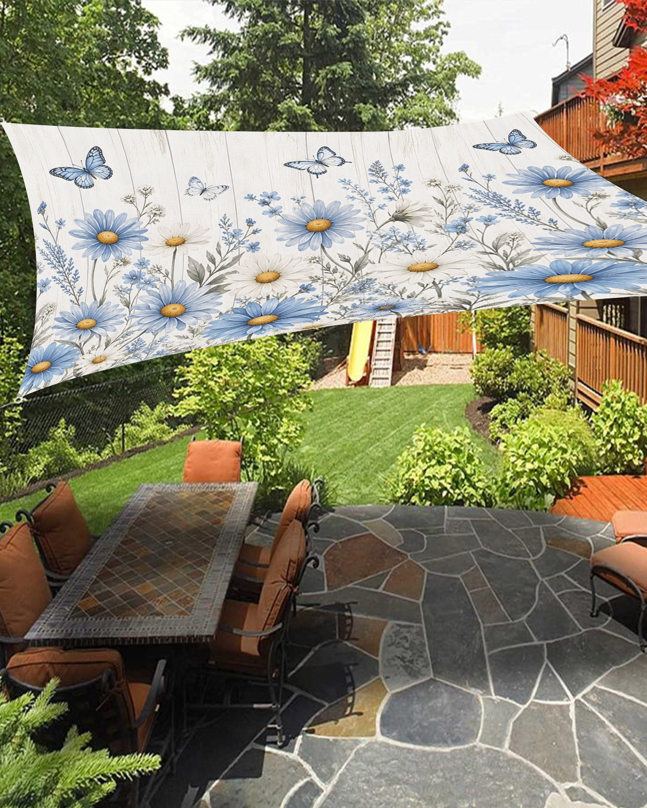 Blue Daisies Sun Shade Sail 6.5'X10' Summer Flower Vintage Rustic ...