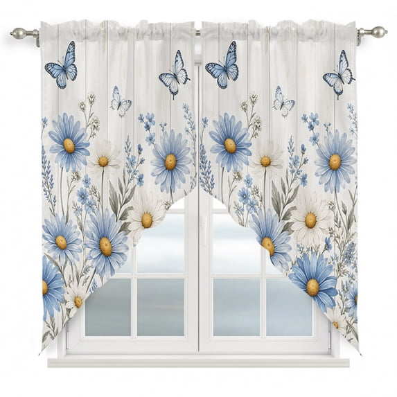 Blue Daisies Swag Curtain Valance for Window 2 Panels Summer Flower ...