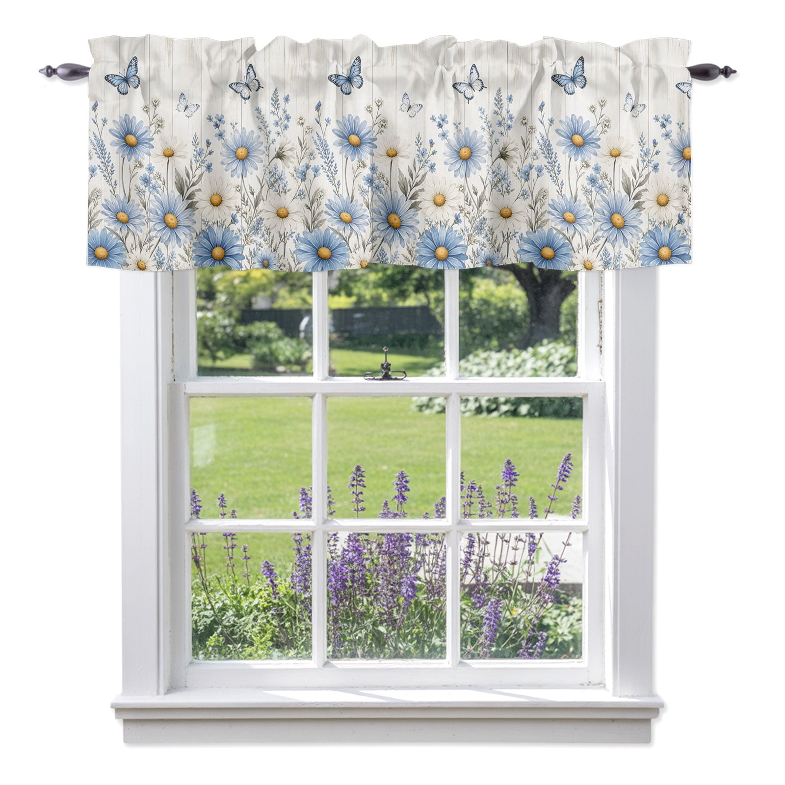 Blue Daisies Valances for Windows, Summer Flower Vintage Rustic ...