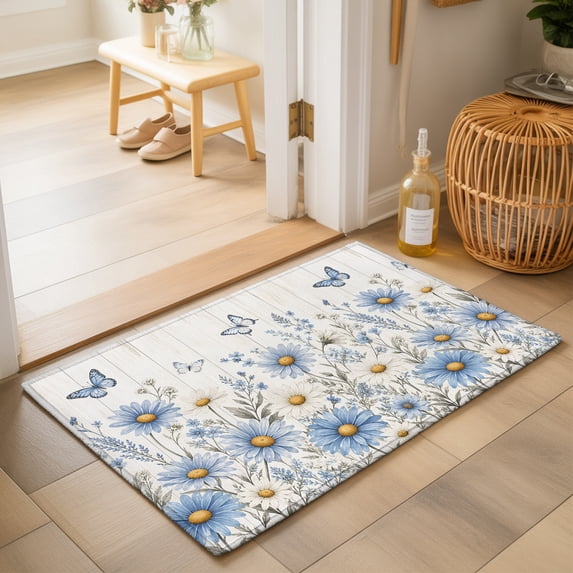 Blue Daisies Washable Small Entryway Area Rugs 2'x3', Summer Flower ...
