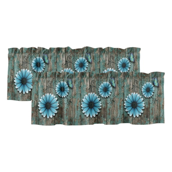 Blue Daisy 2 Panels Kitchen Valance, Butterfly Farmhouses Countryside ...