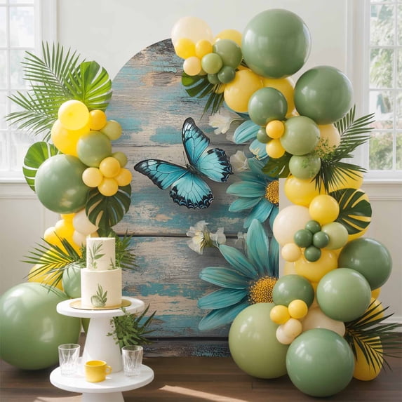 Blue Daisy Arch Backdrop Cover, 6.6FT, Spring Florals Butterfly Spandex ...