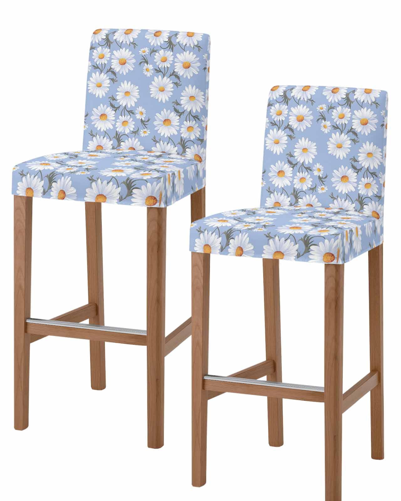 Blue Daisy Bar Stool Covers Set of 2, Spring Floral Summer Botanical ...