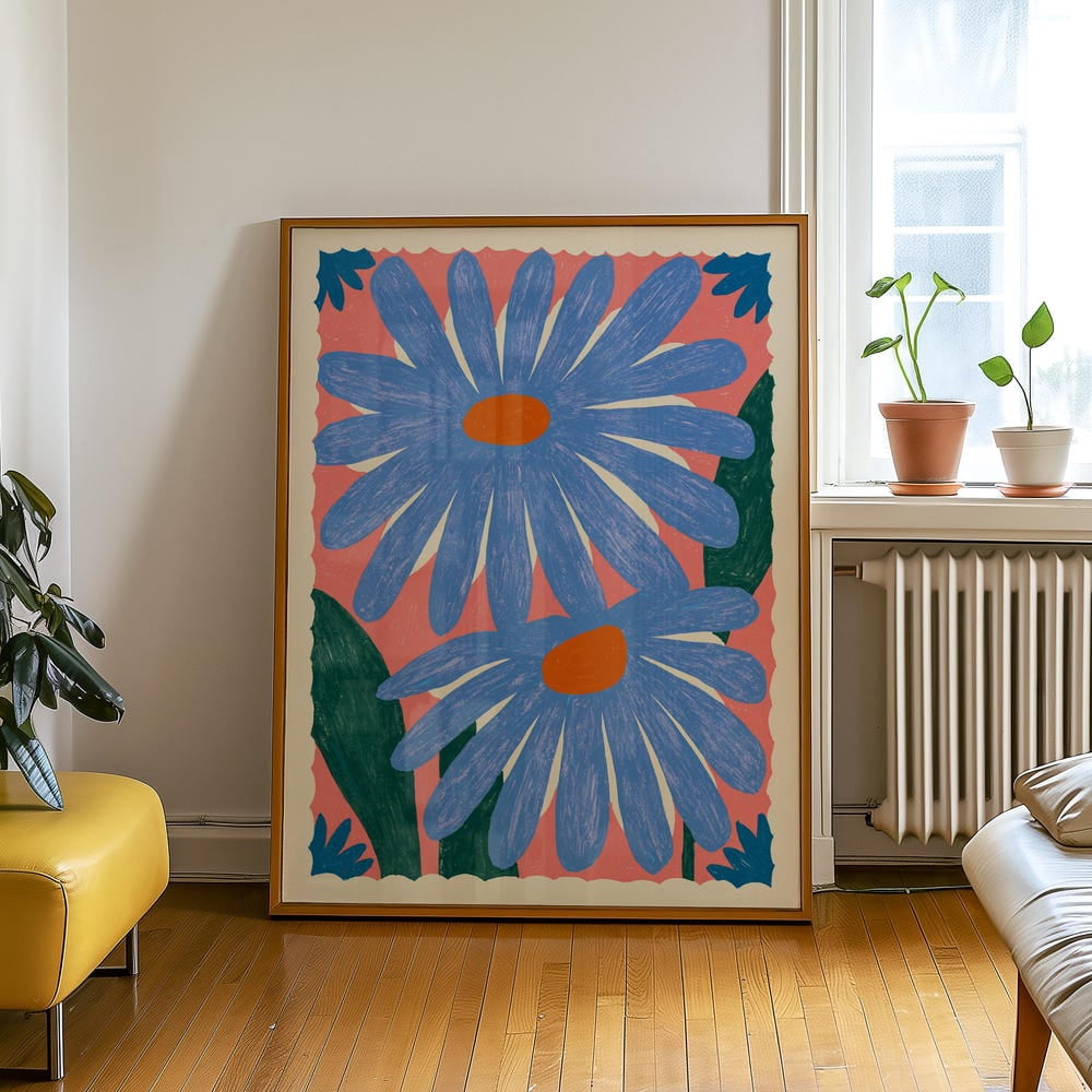 Blue Daisy Bold Botanical Floral Pink Nature Poster - Walmart.com