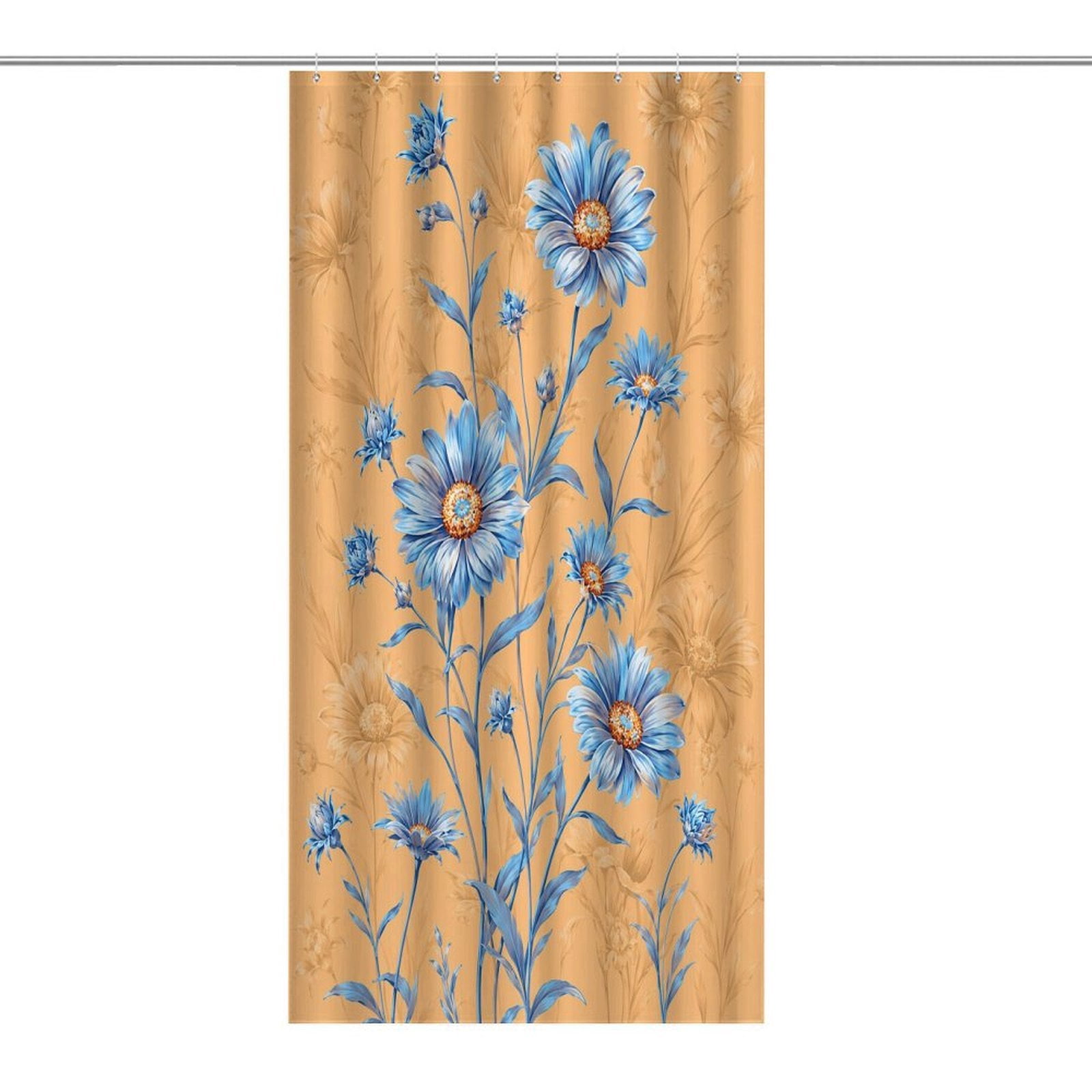 Blue Daisy Bouquet Orange Background Print Shower Curtain,Cloth Fabric ...