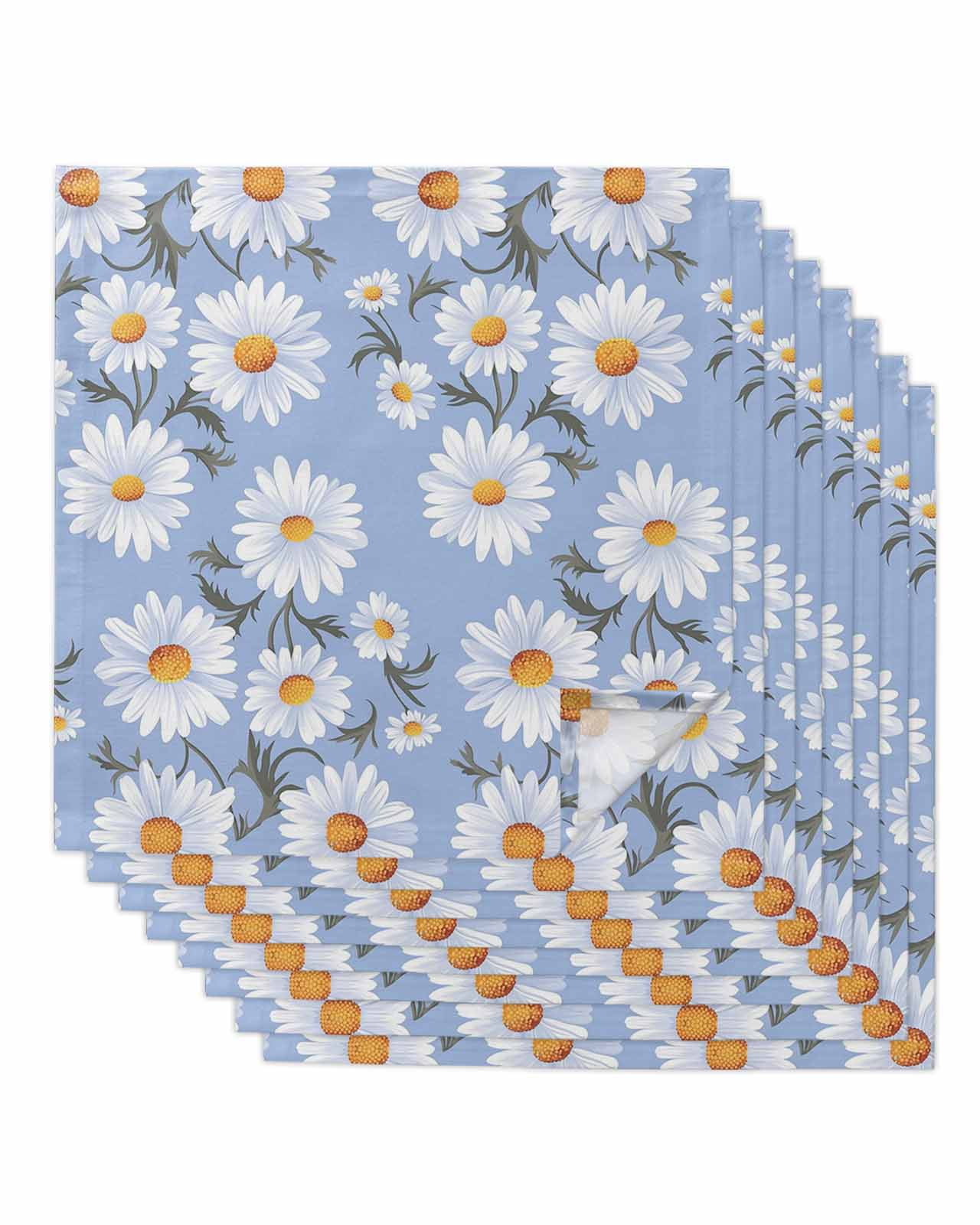 Blue Daisy Cloth Napkins Washable Set of 8, Spring Floral Summer ...