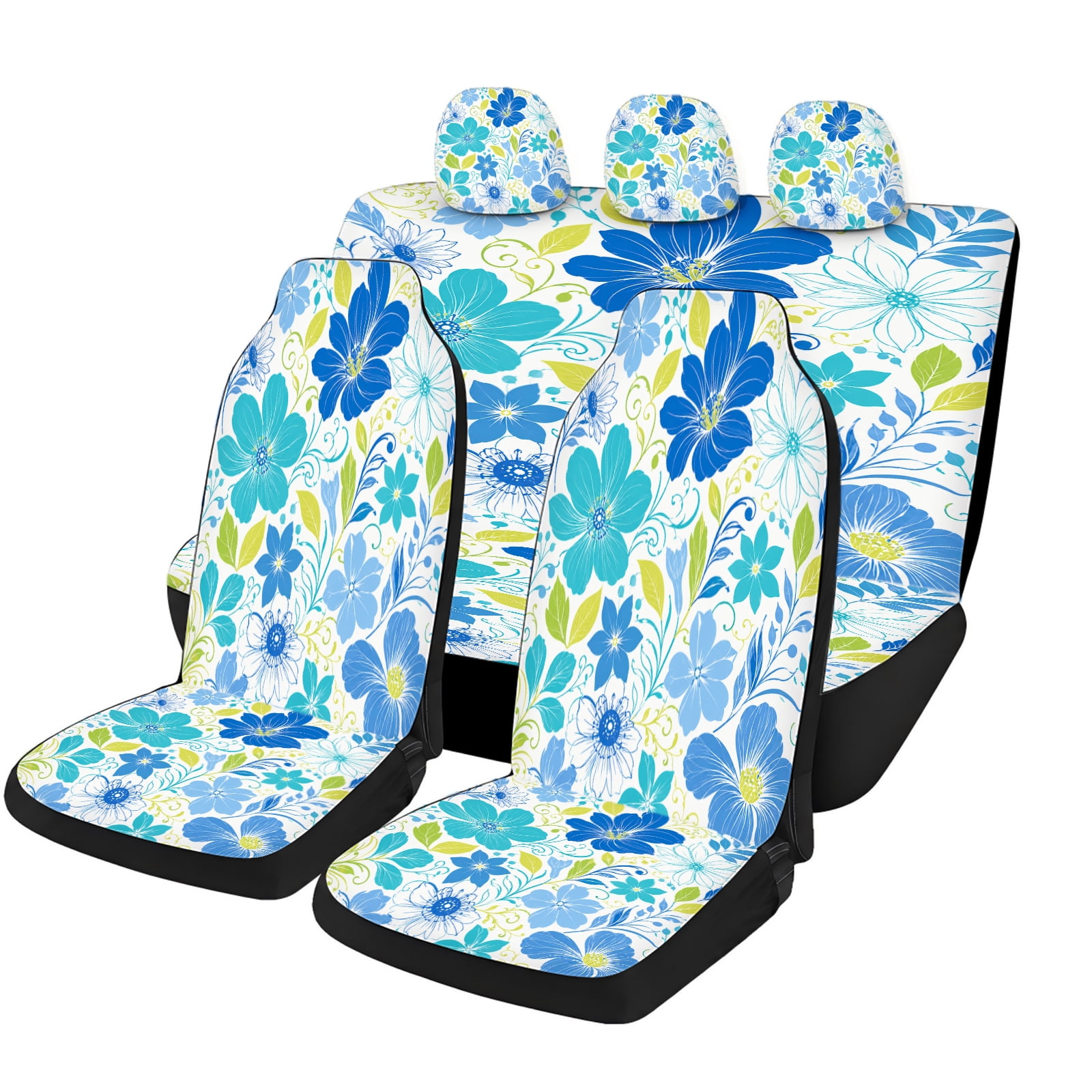 Blue Daisy Floral Car Seat Covers Full Set, Universal Auto Seat Covers ...