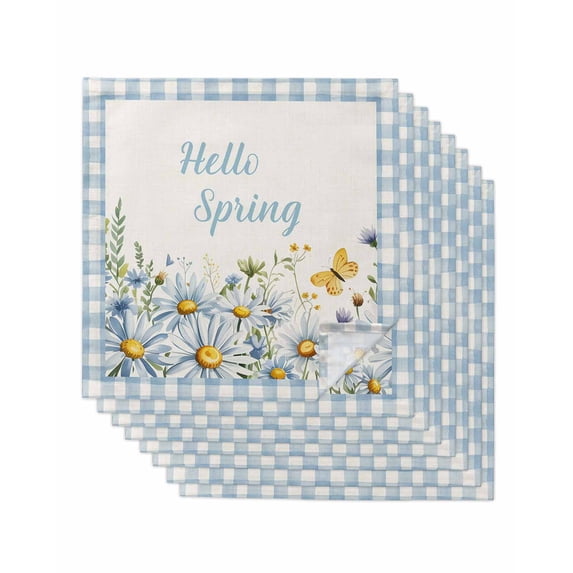 Blue Daisy Floral Cloth Napkins Set of 8 Reusable Dinner Napkins ...