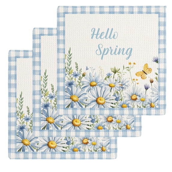 Blue Daisy Floral Kitchen Dish Towels for Drying Dishes Set of 3 ...
