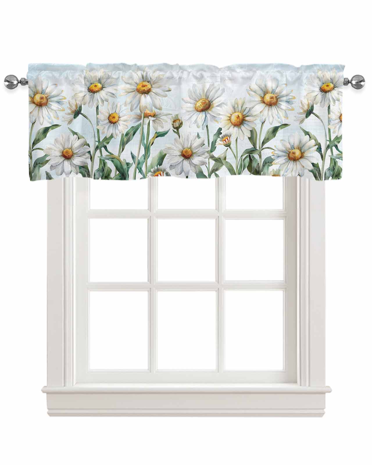 Blue Daisy Floral Linen Curtain Valance for Bedroom/Bathroom/Kitchen ...