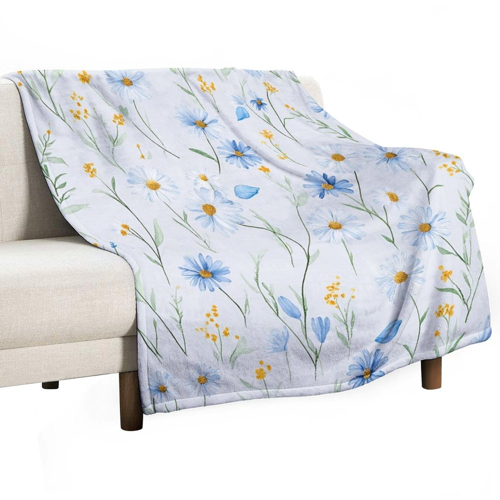 Blue Daisy Floral Print Soft Print Blanket Throw Blankets Warm Cozy ...