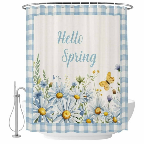 Blue Daisy Floral Shower Curtain Set - 48" x 72" Washable Bathtub ...