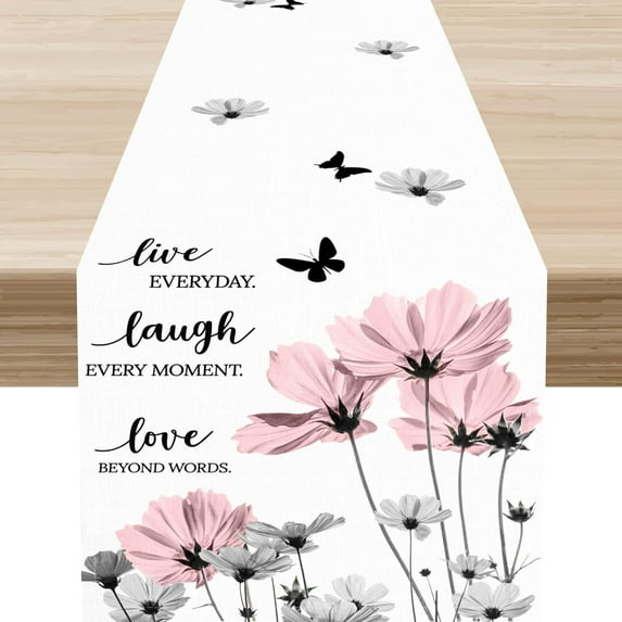 Blue Daisy Floral Table Runner, Boho Pink Flower Seasonal Spring Boho ...