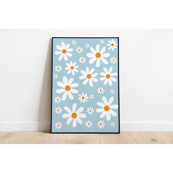 Blue Daisy Floral Wall Art Nursery Home Decor, Stretched Canvas Size ...