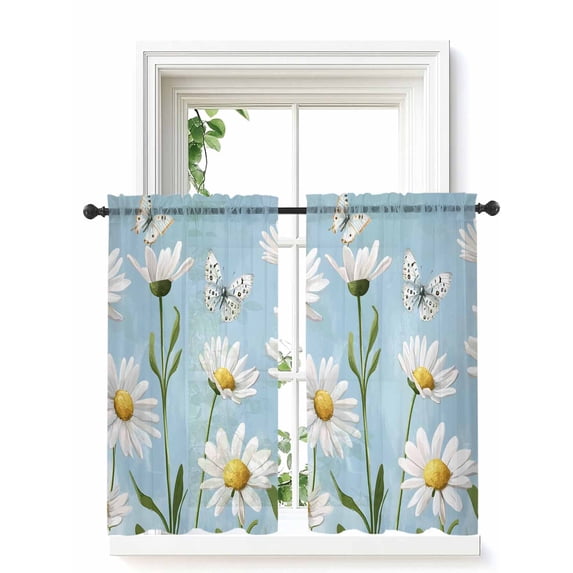 Blue Daisy Flower Curtains 54 Inch Length, Sheer Curtains for Bedroom ...