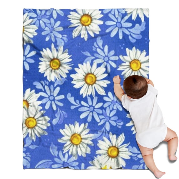 Blue Daisy Flower Lightblue Petals Pattern Blanket,Comfortable Soft ...