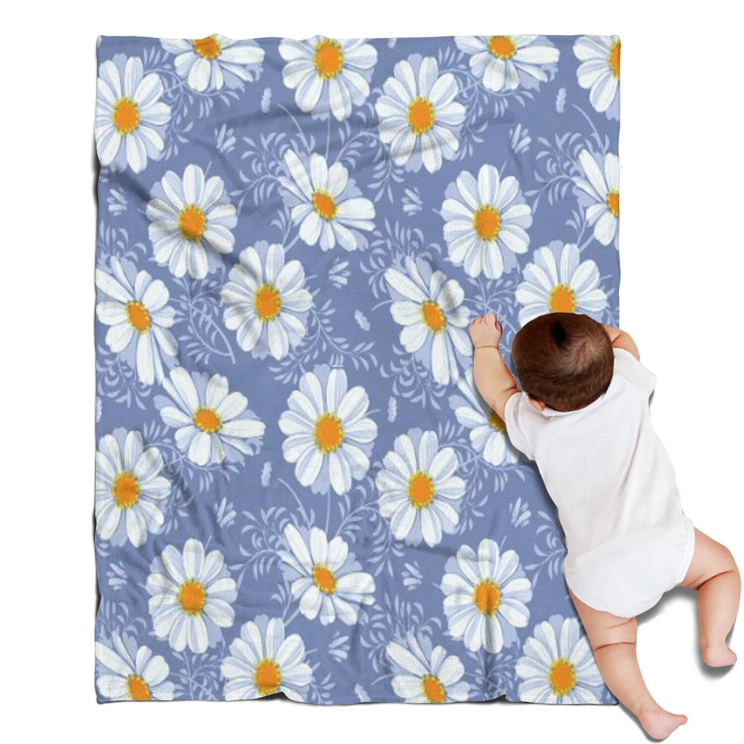 Blue Daisy Flower Pattern Blanket,Comfortable Soft Lamb Wool Throw ...