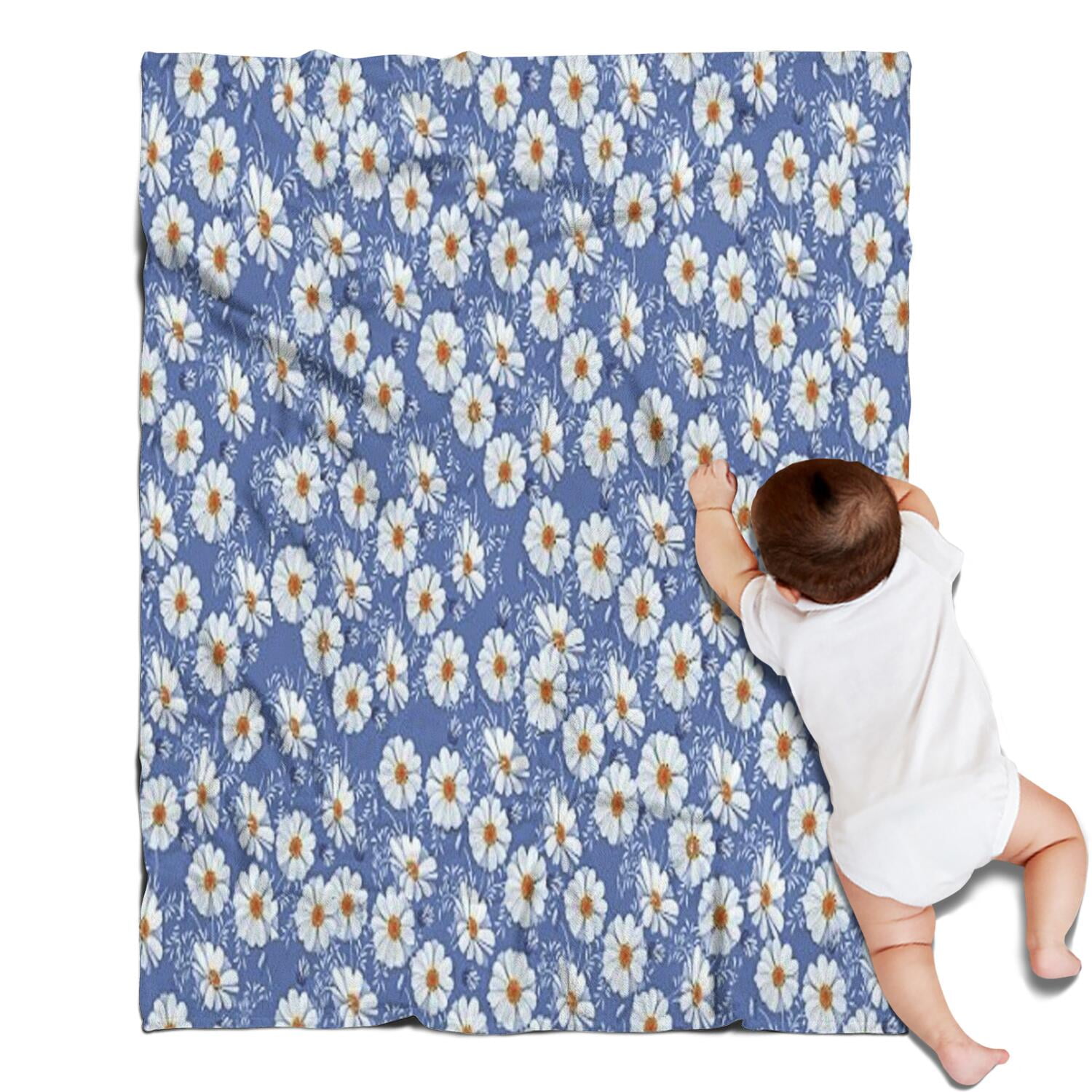 Blue Daisy Flower Pattern Blanket,Comfortable Soft Lamb Wool Throw ...