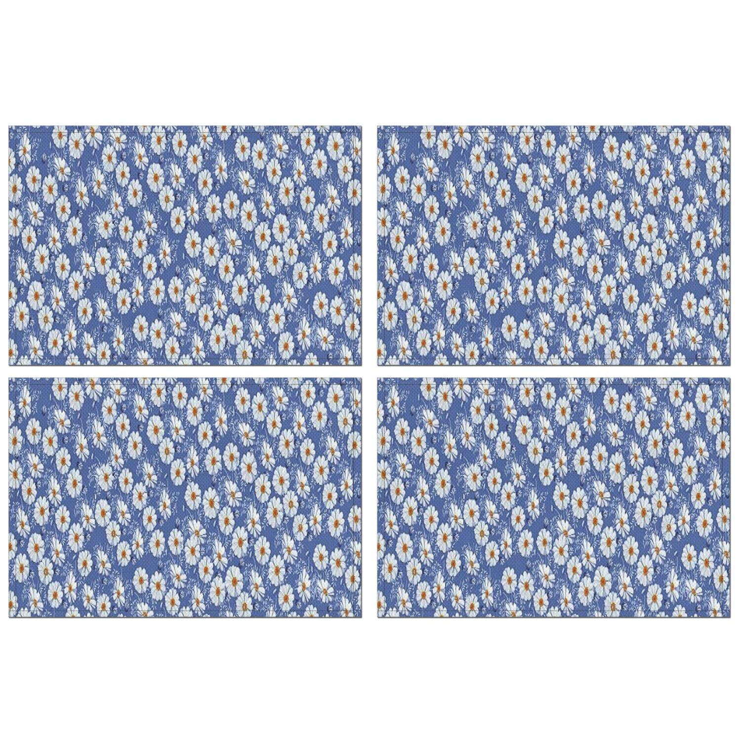 Blue Daisy Flower Pattern Summer Placemats Table Placemats Set Of 4 ...