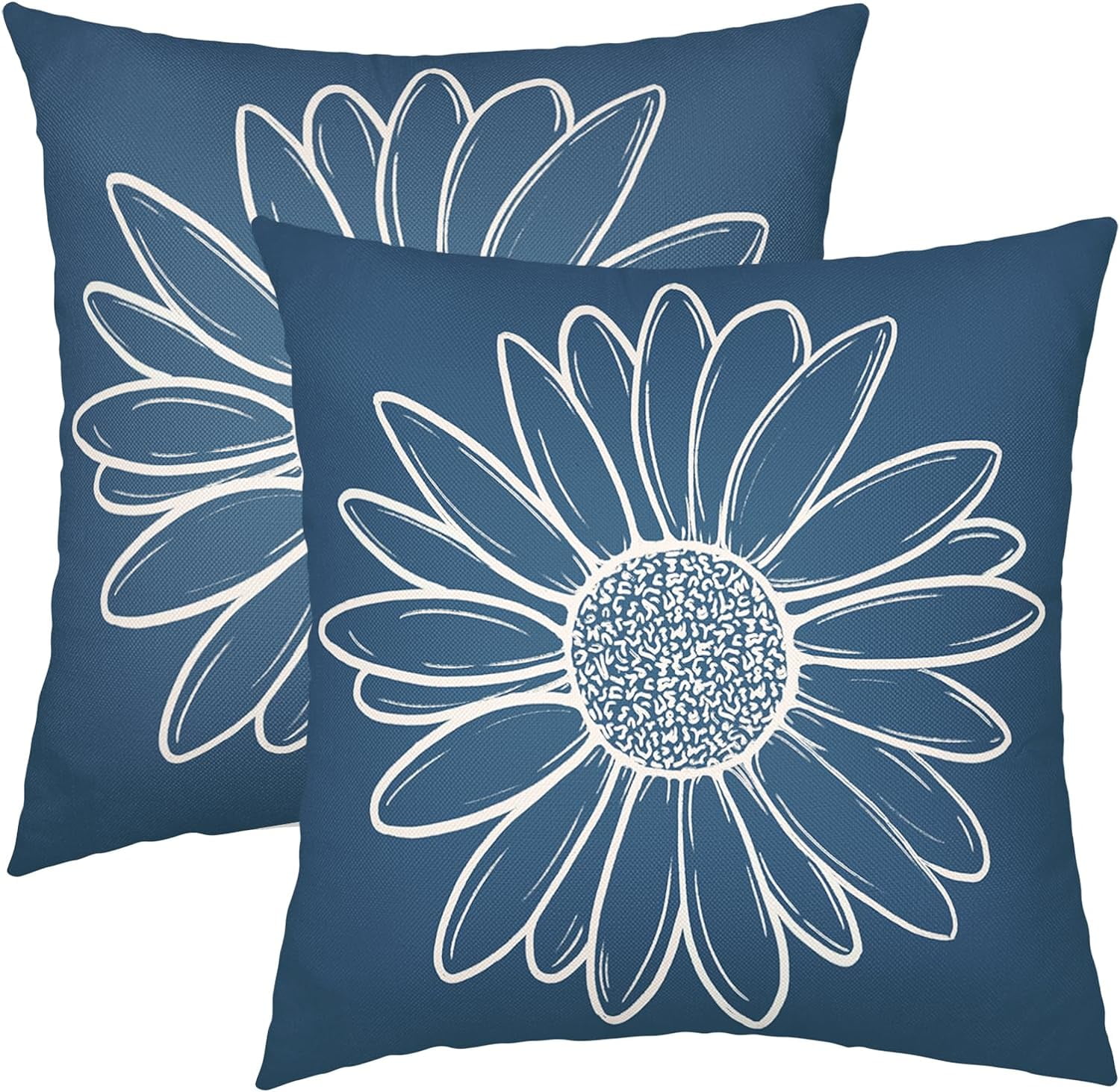 Blue Daisy Flower Pillow Covers 18x18 Inch Set of 2 Spring Summer ...
