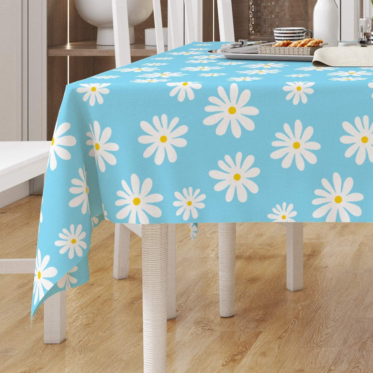 Blue Daisy Flower Rectangular Tablecloth Wedding Party rations Reusable Waterproof Table Covers ...