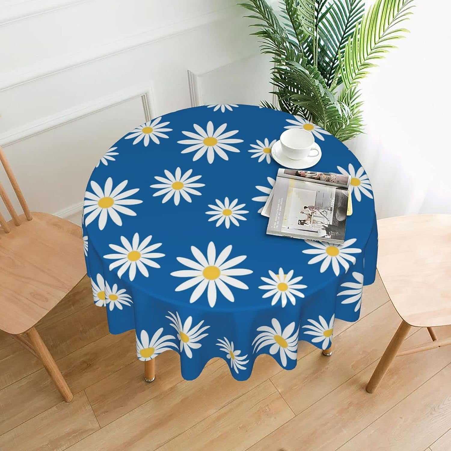 Blue Daisy Flower Round Tablecloth 60 Inch, Daisy Flower Themed Party ...