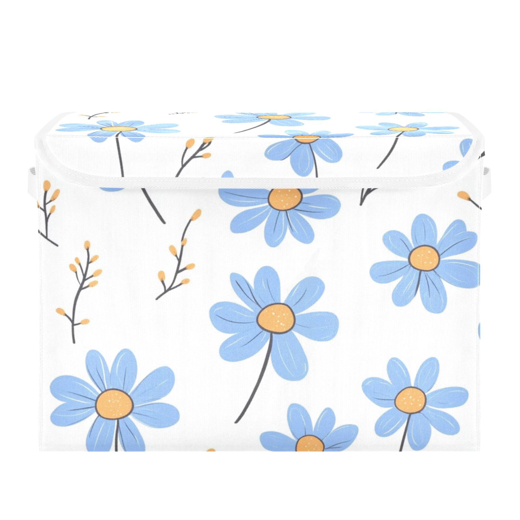 Blue Daisy Flowers Cute Cartoon Foldable Storage Bin with Lid and ...