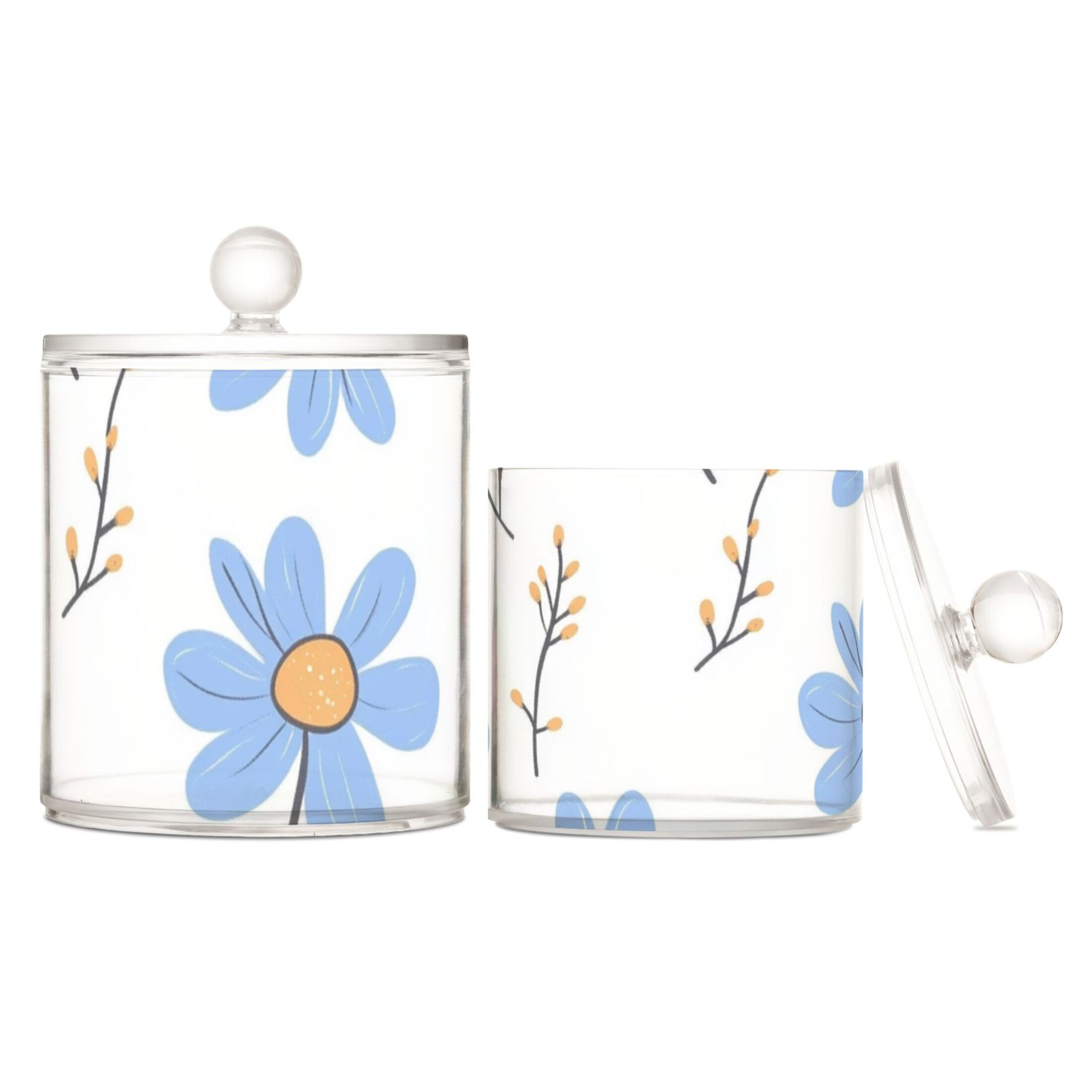 Blue Daisy Flowers Cute Cartoon Translucent Plastic Cans Storage ...