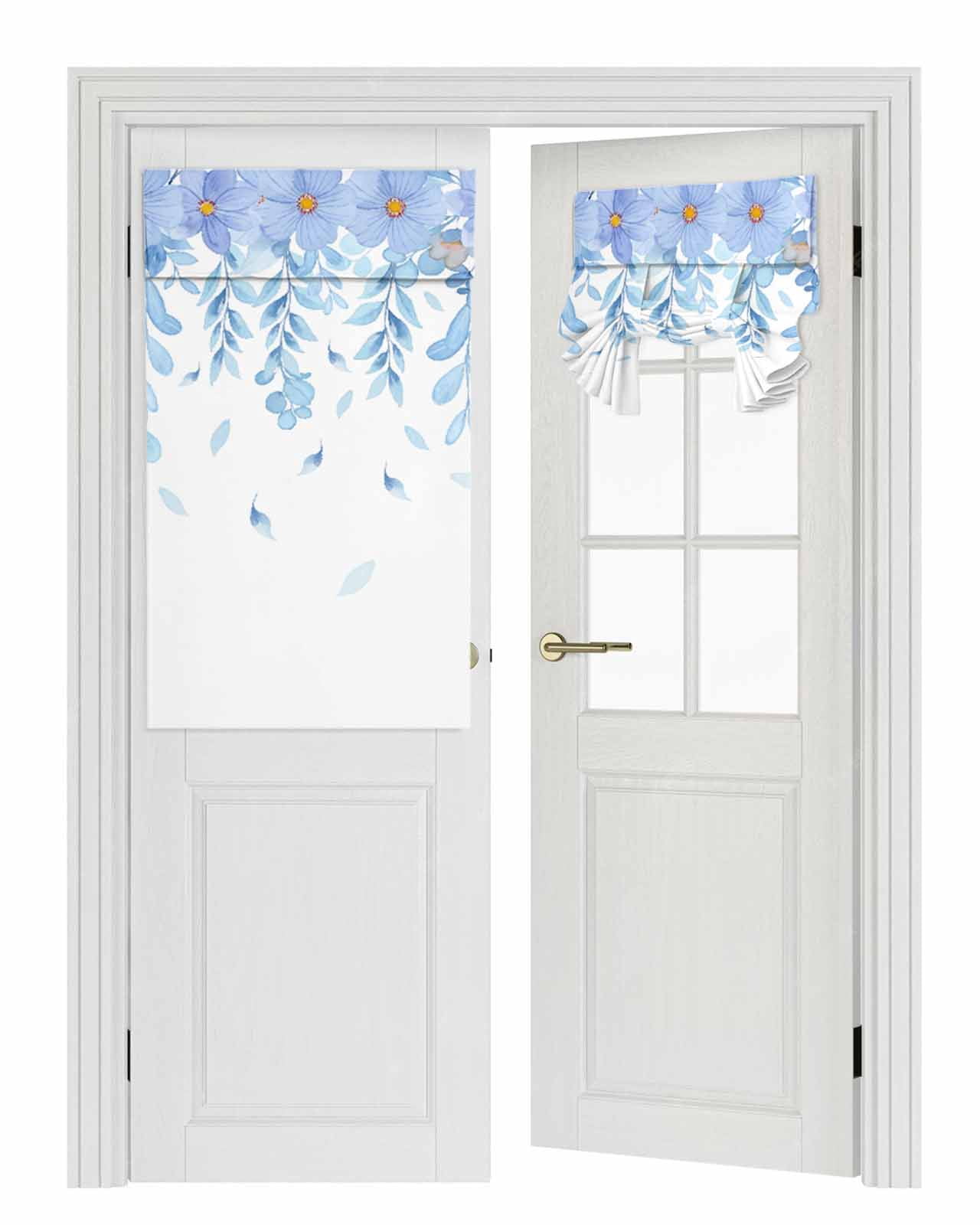 Blue Daisy Flowers French Door Curtain Privacy Blackout Door Curtains ...