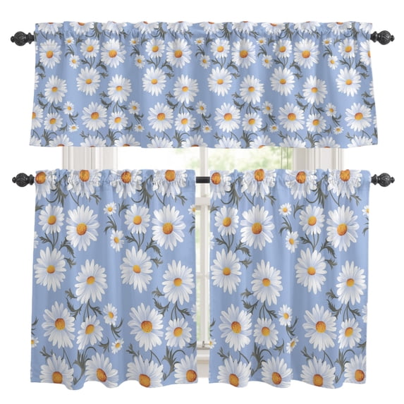 Blue Daisy Kitchen Curtains, Kitchen Curtains and Valances Set of 3 ...