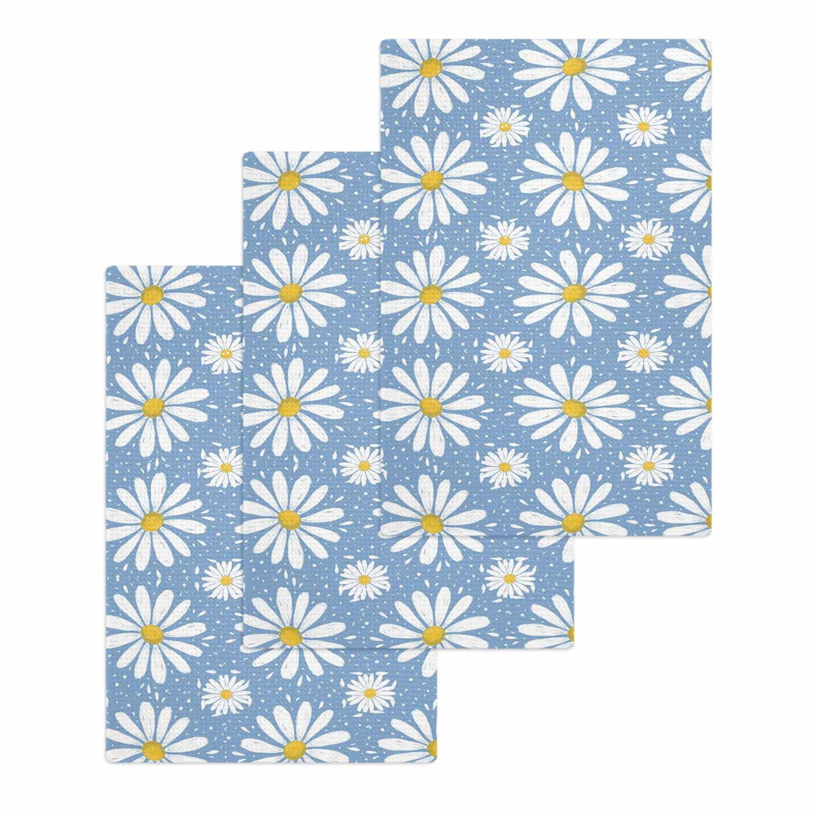 Blue Daisy Kitchen Dish Towels for Drying Dishes Set of 3, Spring ...