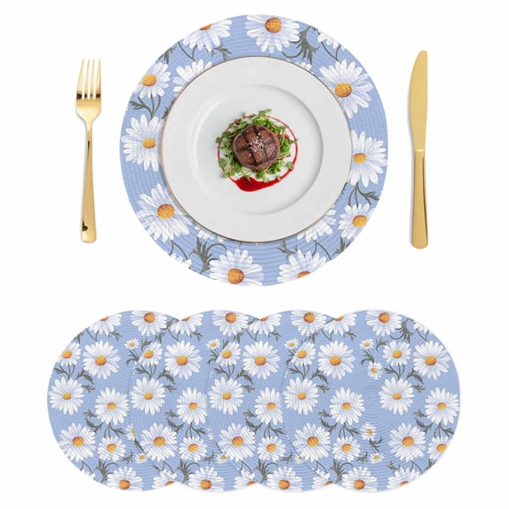Blue Daisy Round Placemats Set of 4, Braided Polypropylene Place Mats ...
