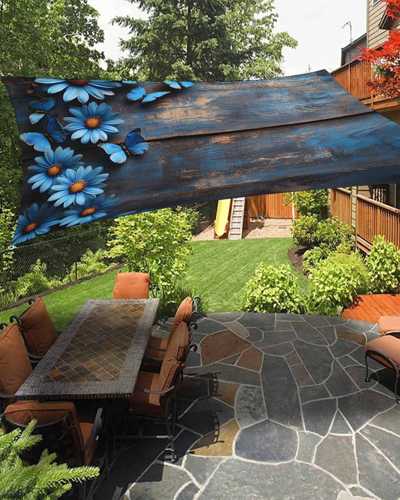 Blue Daisy Sun Shade Sail 12'X16' Spring Floral Butterfly Floral Retro ...