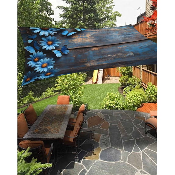 Blue Daisy Sun Shade Sail 12'X16' Spring Floral Butterfly Floral Retro ...