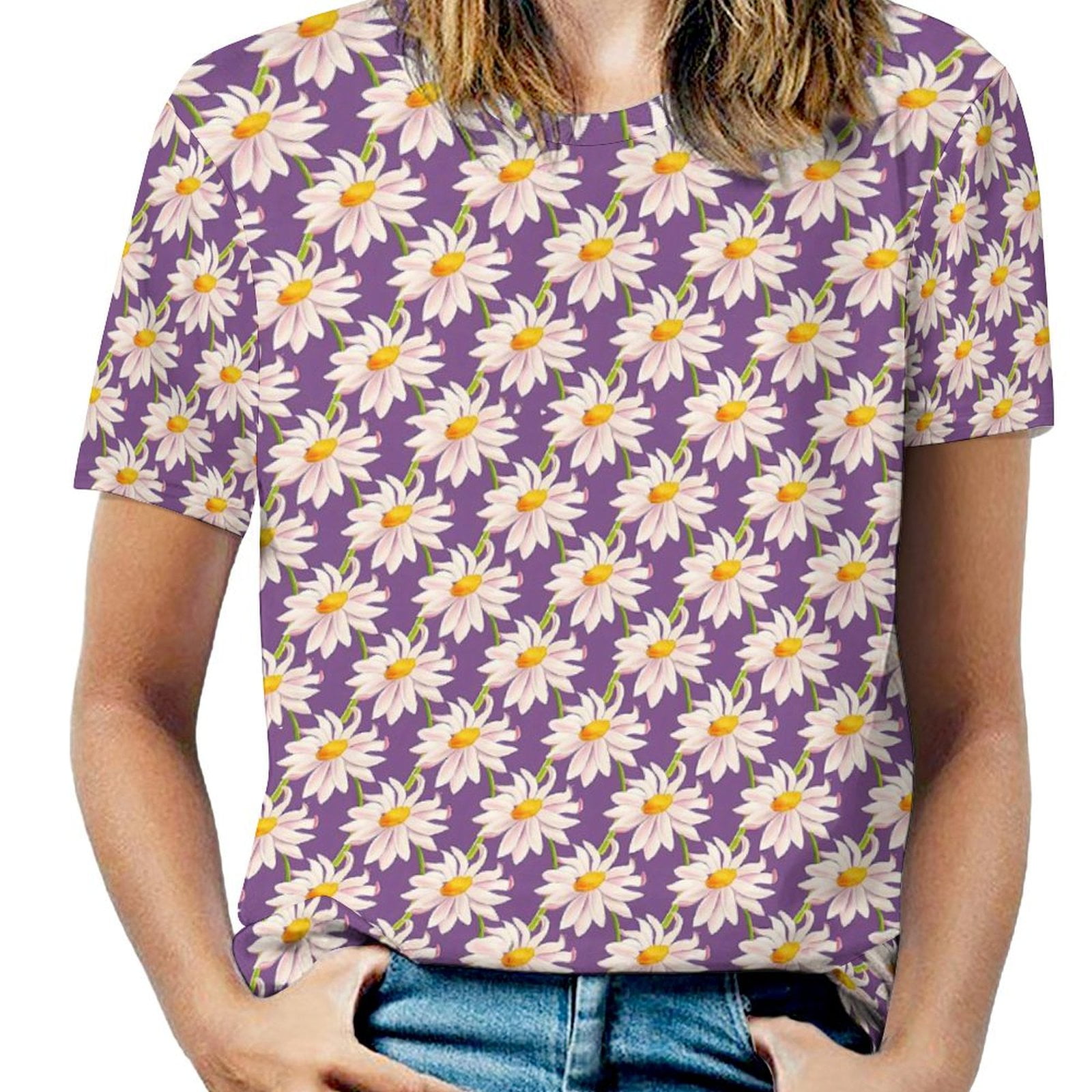 Blue Daisy T-Shirt Beautiful Flower Print Aesthetic T Shirts Short ...