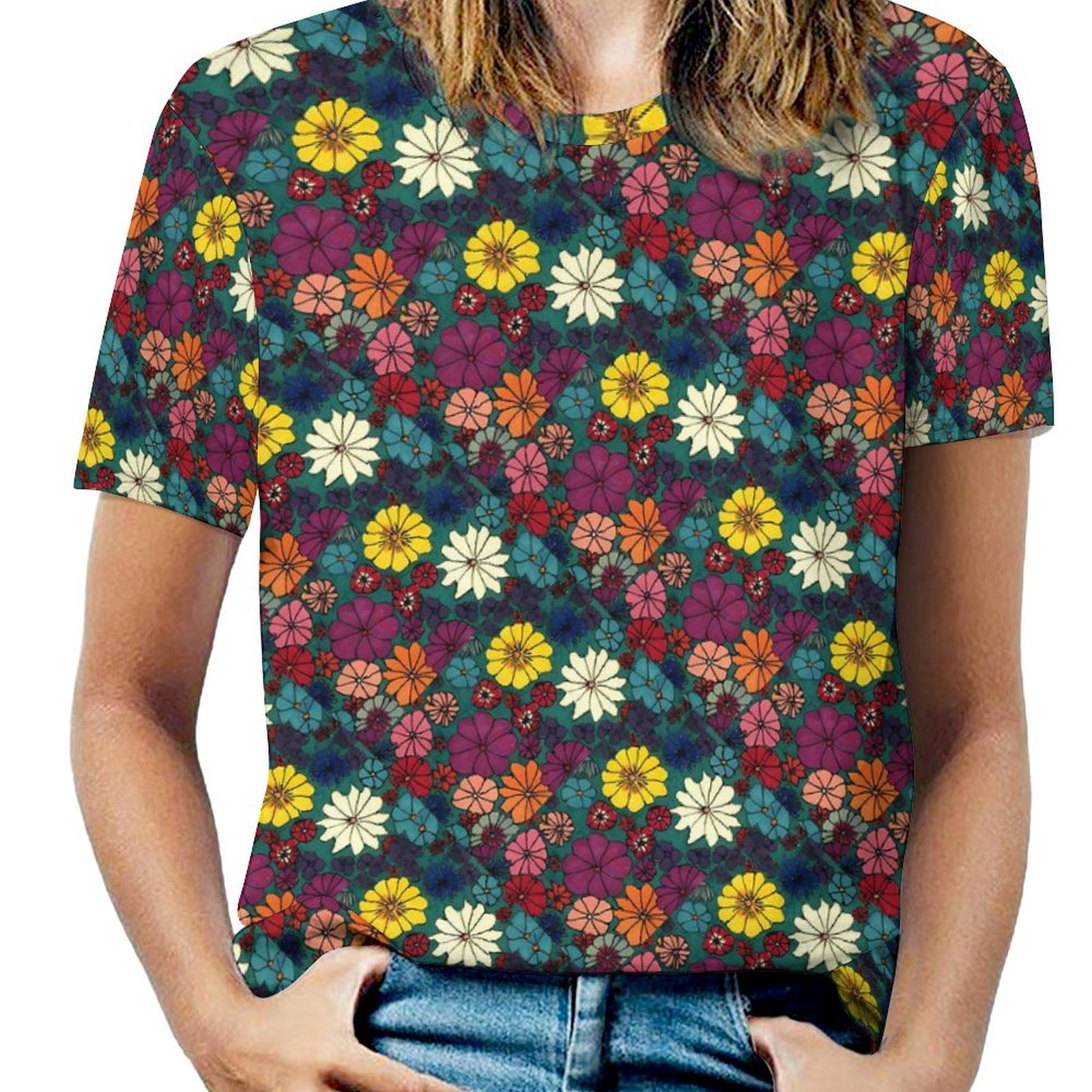 Blue Daisy T-Shirt Beautiful Flower Print Aesthetic T Shirts Short Sleeves Tee Shirt Beach ...