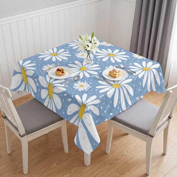 Blue Daisy Table Cloth Waterproof Tablecloths, Spring Floral Elegant ...