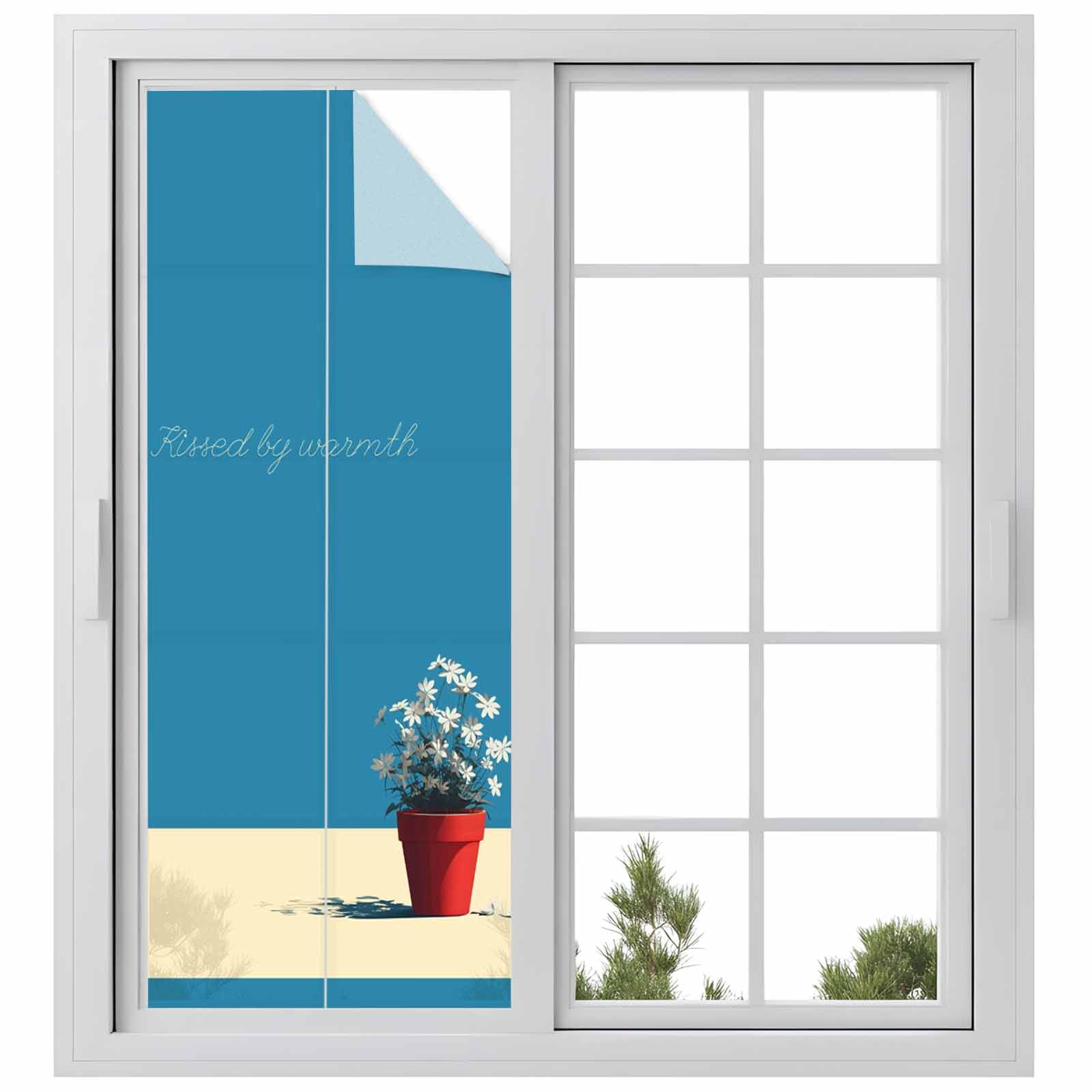 Blue Daisy Vase Window Privacy Film, Spring Floral Modern Art Static ...