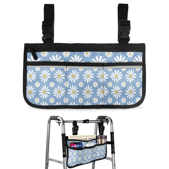 Blue Daisy Wheelchair Bag with Cup Holder Walker Bag with Reflective ...