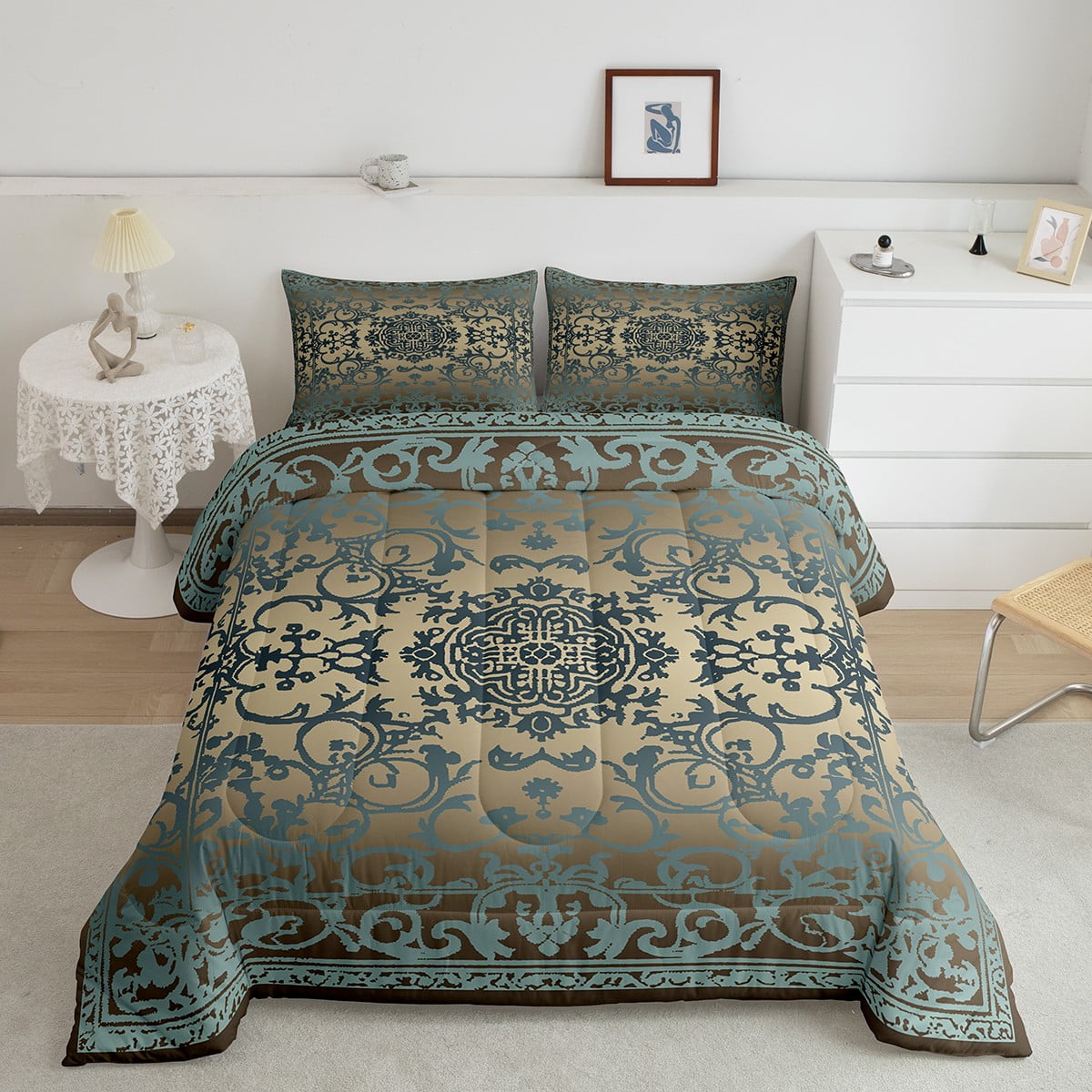 Blue Damask Comforter Set Gothic Bedding Sets Full,Victorian Quilt ...