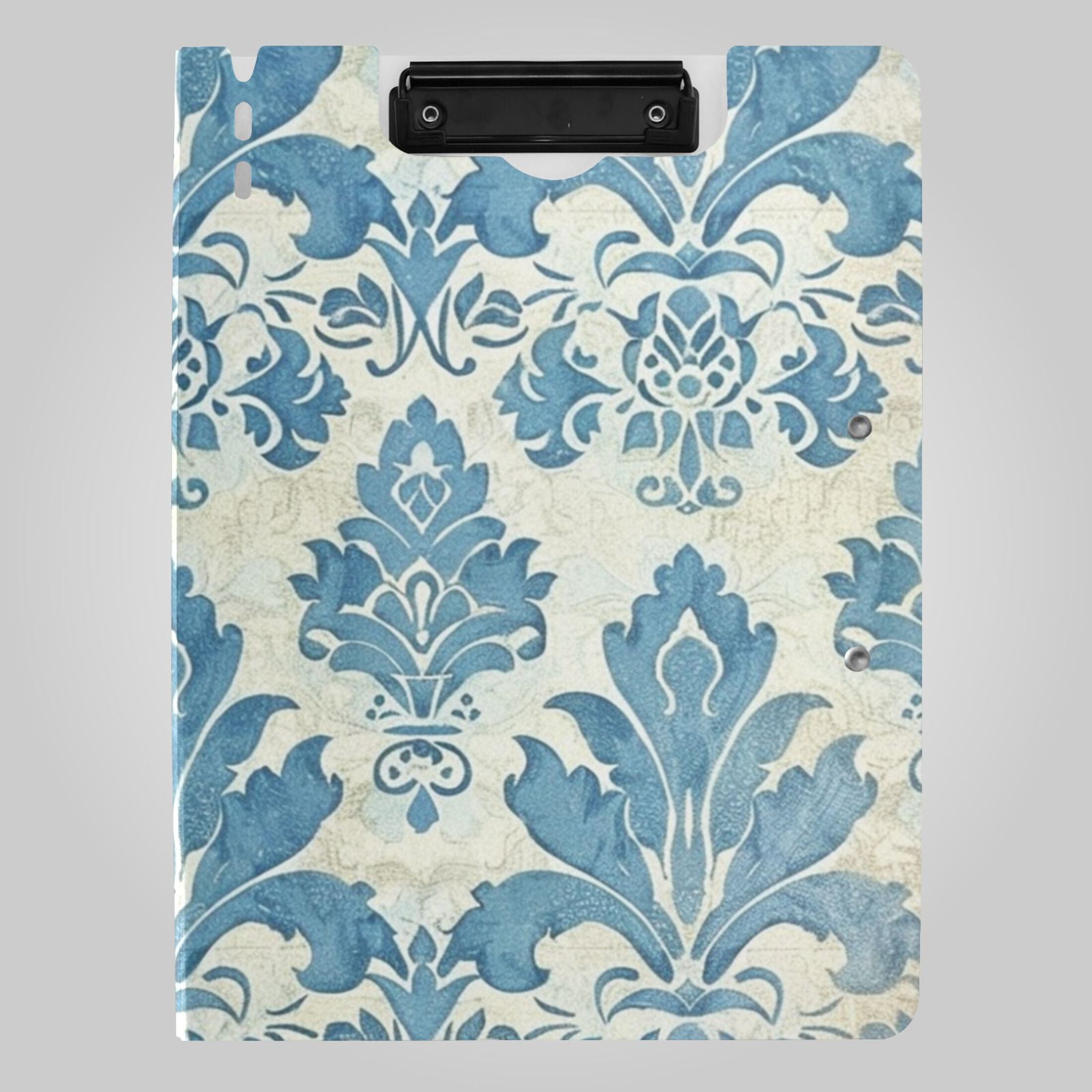 Blue Damask Patterned Foldable Binder Folder Clipboard with Pen Slot ...