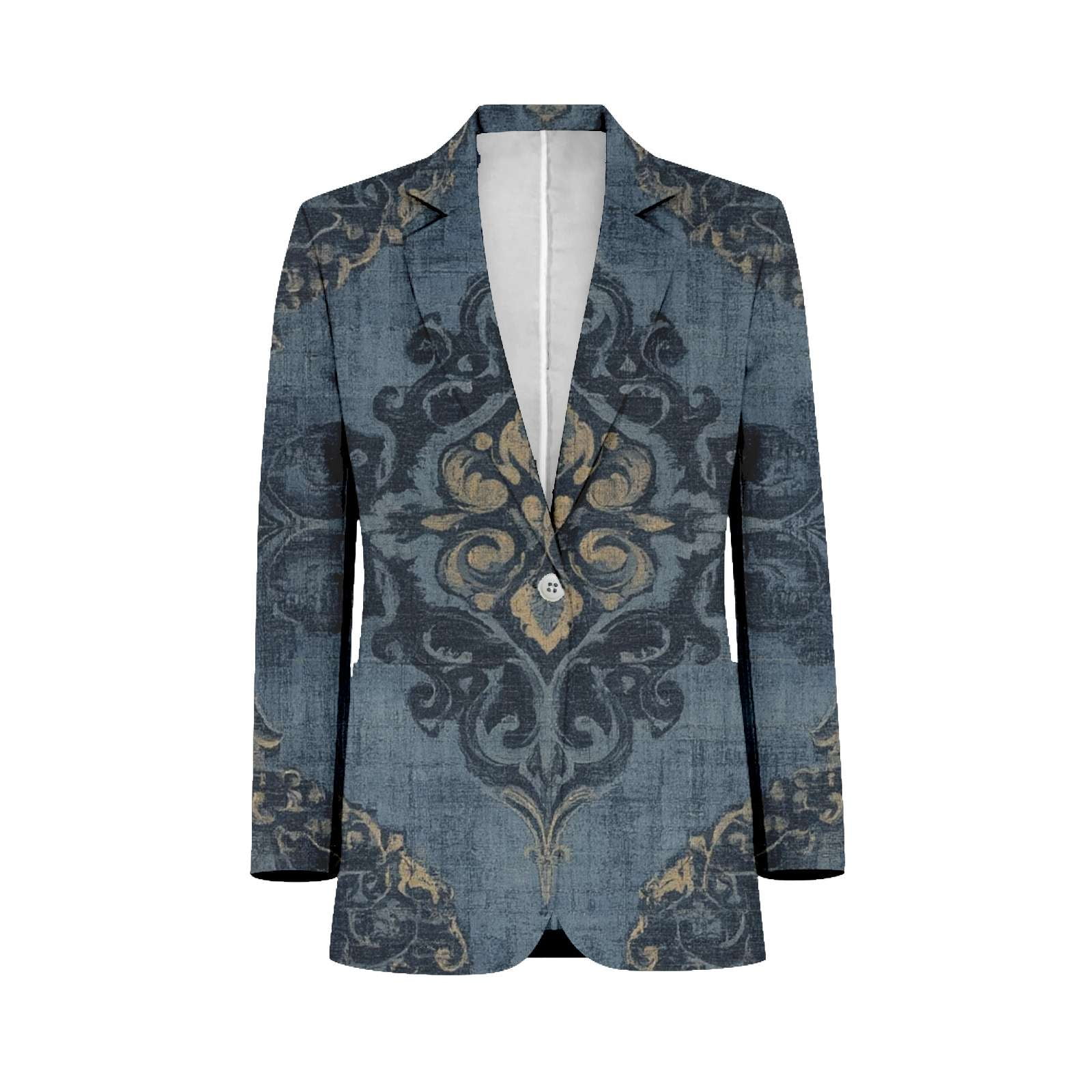 Blue Damask Patterned Rug Mens Suits Shawl Collar Slim Fit Suit Mens ...
