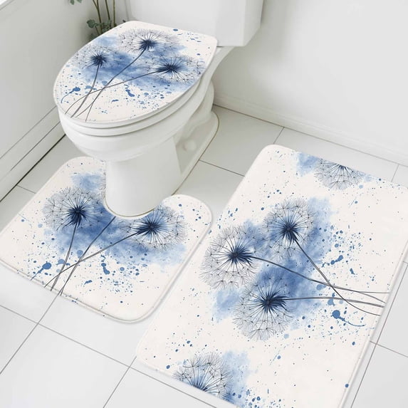 Blue Dandelion Bathroom Rugs Set Watercolor White Blue Flowers Spring ...