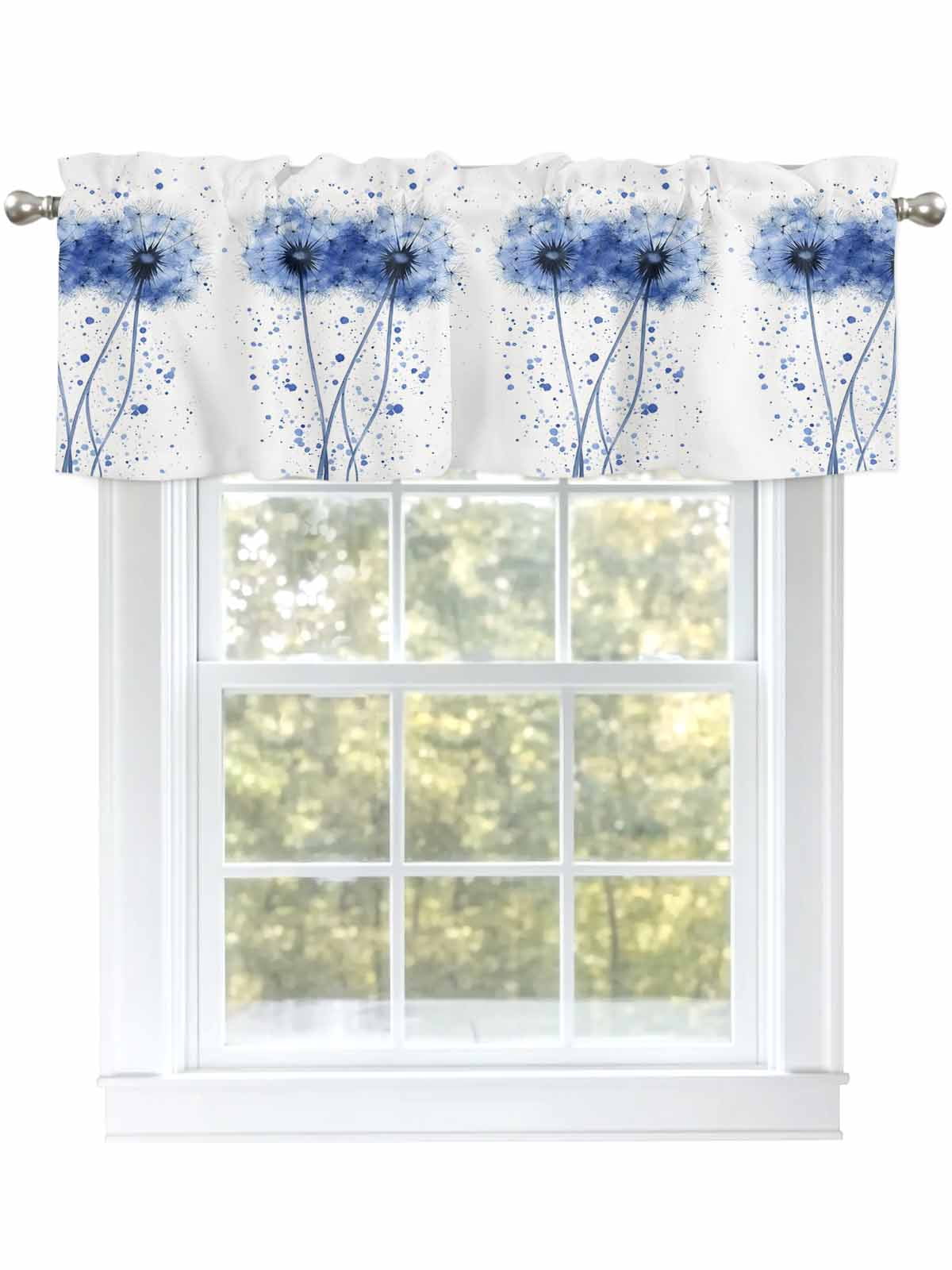 Blue Dandelion Curtain Valances for Windows, Pastoral Spring Botanical ...