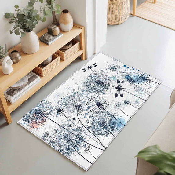 Blue Dandelion Dragonfly Rectangle Rug 2'x3' Black and White Style ...