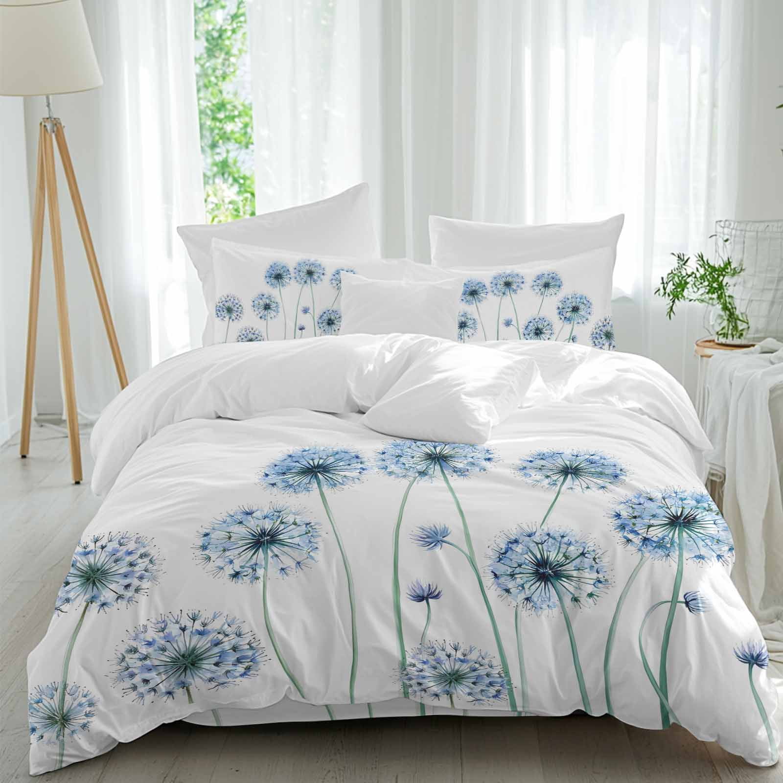 Blue Dandelion Duvet Cover Set Twin Size, Farmhouse Flower Plant ...